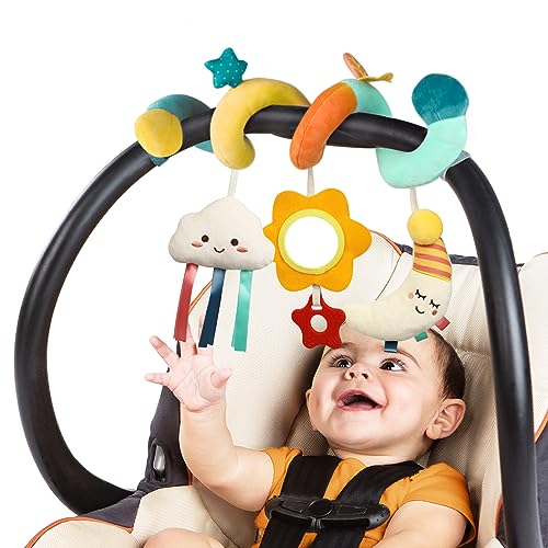 Elsonap Car Seat Toys Stroller Toys Newborn Toys Baby Toys 0-6 Months, Infant Toys 0-6 Months Baby Toys 3-6 Months for Mobile Crib Bassinet with Squeak Mirror Teether for 0 3 6 9 12 Boys Girls Babies
