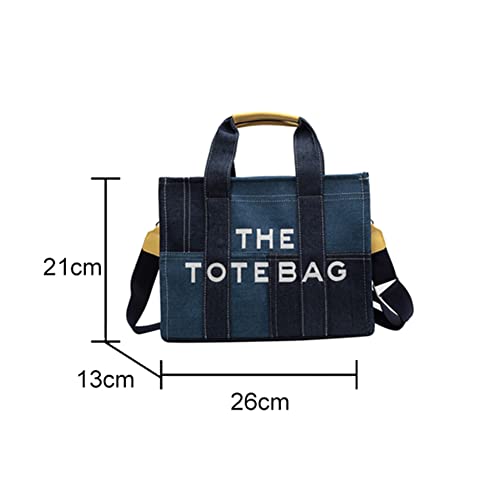 JQWYGB Work Tote Bags for Women - Small Trendy Personalized Denim Tote Bag Large Capacity Top-Handle Shoulder Crossbody Bags (Blue S)