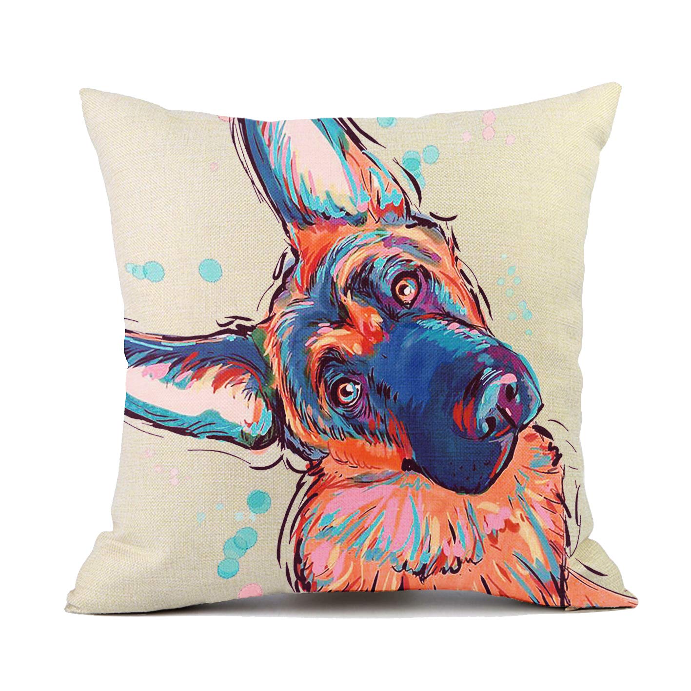 Redland Art Cute Pet German Shepherd Dog Throw Pillow Covers Linen Sofa Decorative Cushion Cases for Home Decor 18×18 Inch