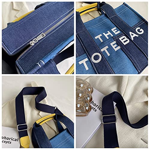 JQWYGB Work Tote Bags for Women - Small Trendy Personalized Denim Tote Bag Large Capacity Top-Handle Shoulder Crossbody Bags (Blue S)