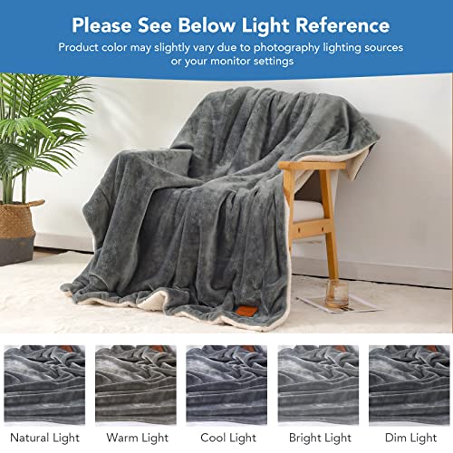 LuxenrelaX Sherpa Fleece Blanket for Couch, Warm Thick Reversible Blanket with 2 Layer, Double-Sided Super Soft Blanket for Bed (Light Grey, 50" x 60")
