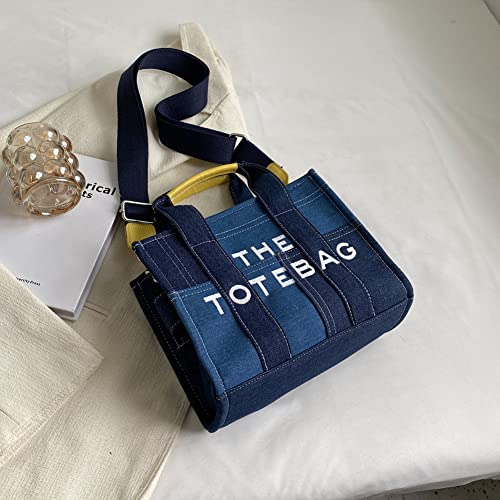 JQWYGB Work Tote Bags for Women - Small Trendy Personalized Denim Tote Bag Large Capacity Top-Handle Shoulder Crossbody Bags (Blue S)