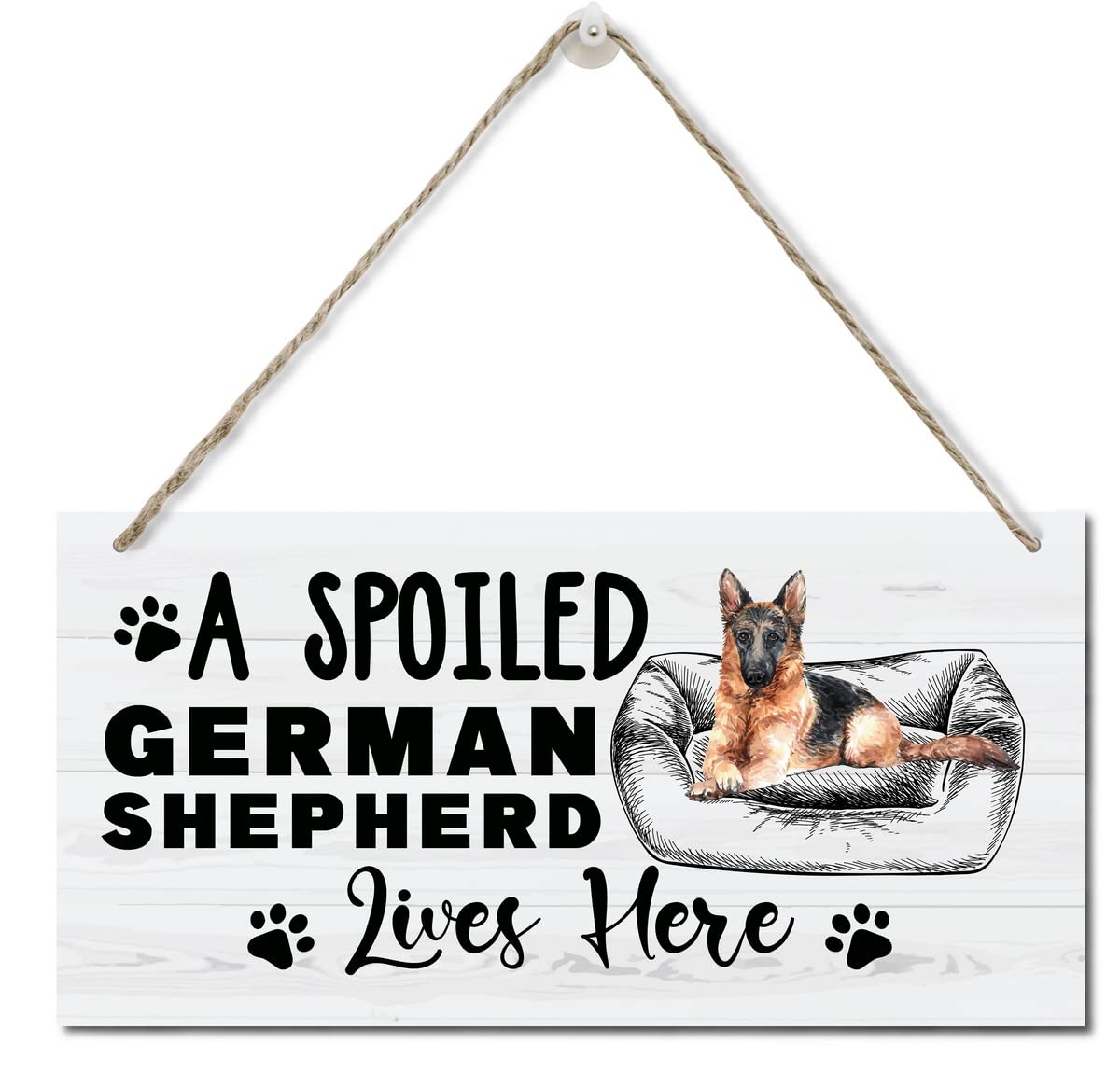 Funny A Spoiled German Shepherd Lives Here Sign, Printed Wood Plaque Sign, Hanging Wood Sign Home Decor, Family Signs for Home Decor Gift, Funny French Bulldog Gifts, Home Decor Wall Art Sign 12" x 6"