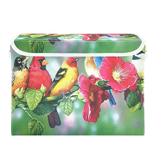 Kigai The Birds Gather on The Branches Storage Basket with Lid Collapsible Storage Bin Fabric Box Closet Organizer for Home Bedroom Office 1 Pack