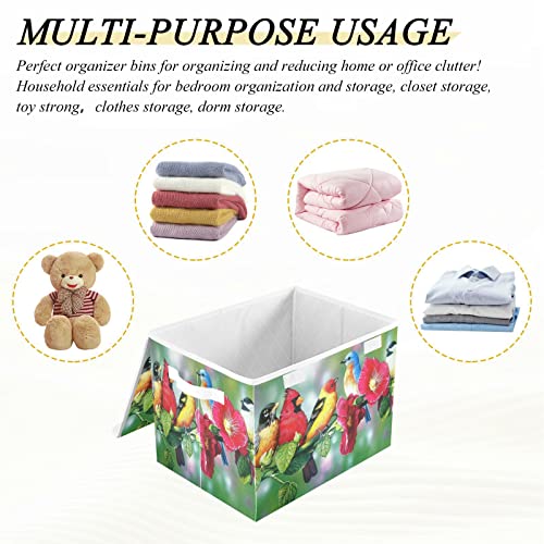 Kigai The Birds Gather on The Branches Storage Basket with Lid Collapsible Storage Bin Fabric Box Closet Organizer for Home Bedroom Office 1 Pack