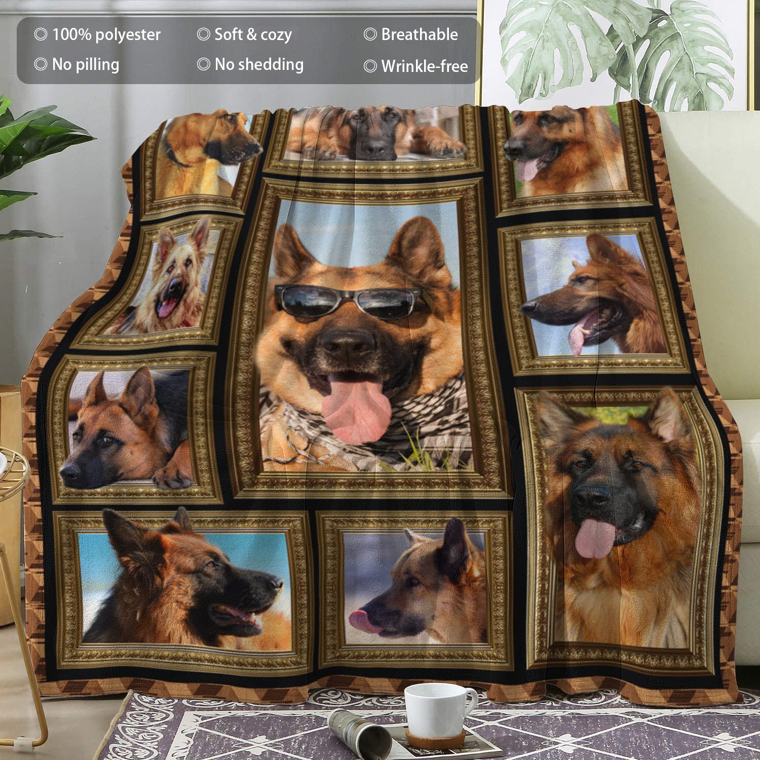 German Shepherd Blanket - Fleece Throw Blanket for Couch Super Soft Cozy Bed Blanket Lightweight Plush Fuzzy Lap Blankets and Throws for Sofa, 50 x 60 Inch, Gift for Dog Lover
