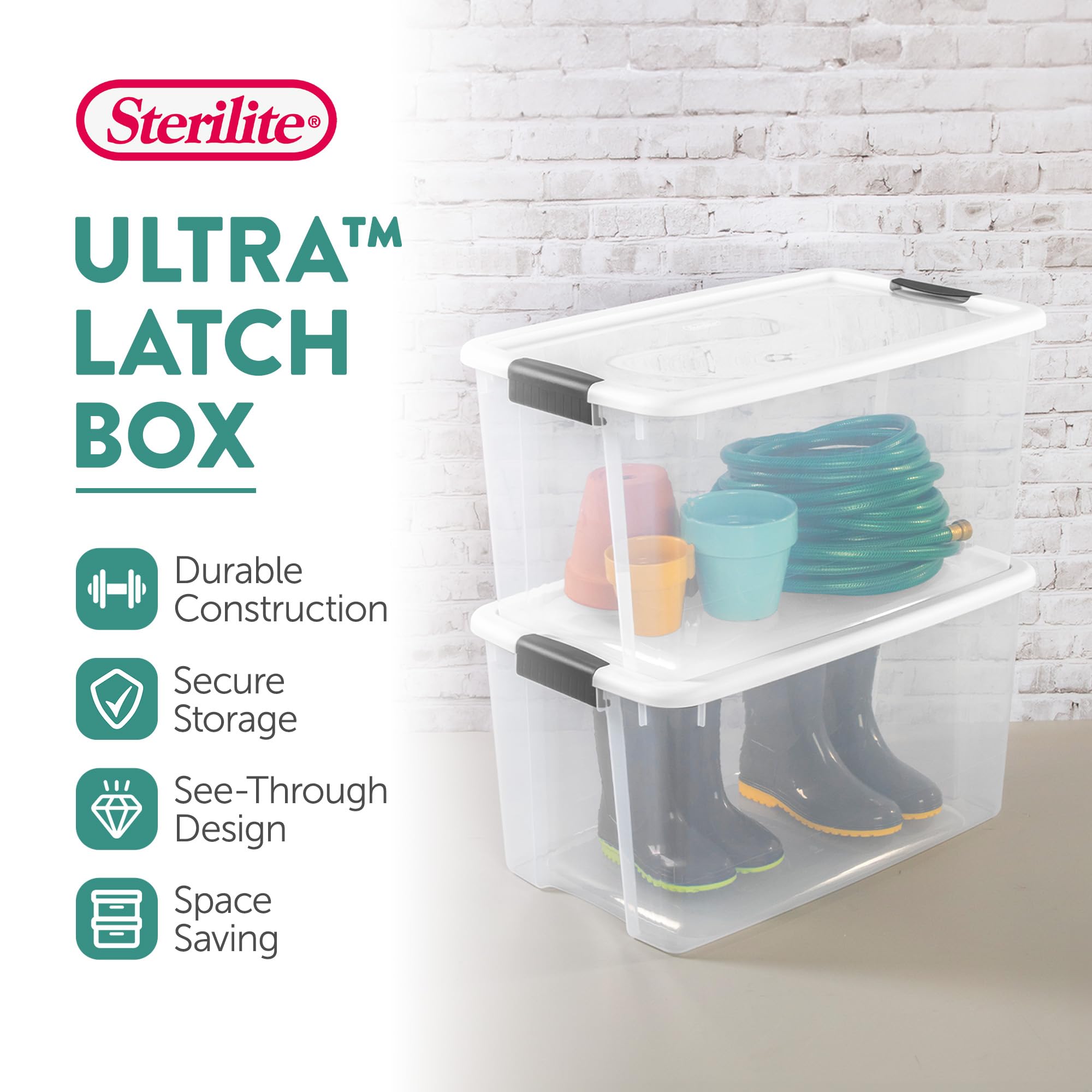 Sterilite 70 Quart Ultra Clear Plastic Stacking Storage Container Tote with Latching Lid for Home Organization in Garage, Attic, or Closets, 20 Pack