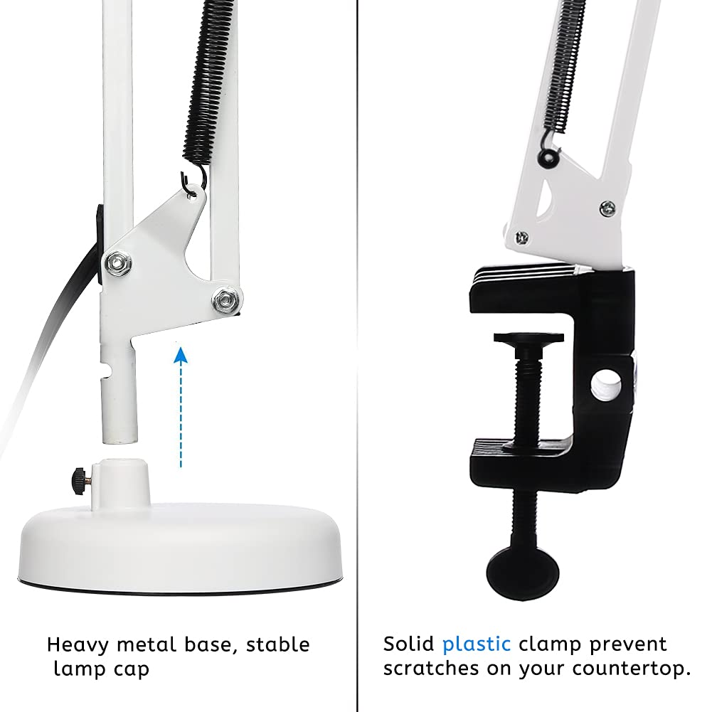 Gupuzm Led Desk Lamp with Clamp - Swing Arm Desk Lamp with 1 LED Cold Light Bulbs 6500K - Folding Table Lamp,Used for Office, Work, Study, Dormitory Reading and Eye Protection Desk Lamp (White-01)