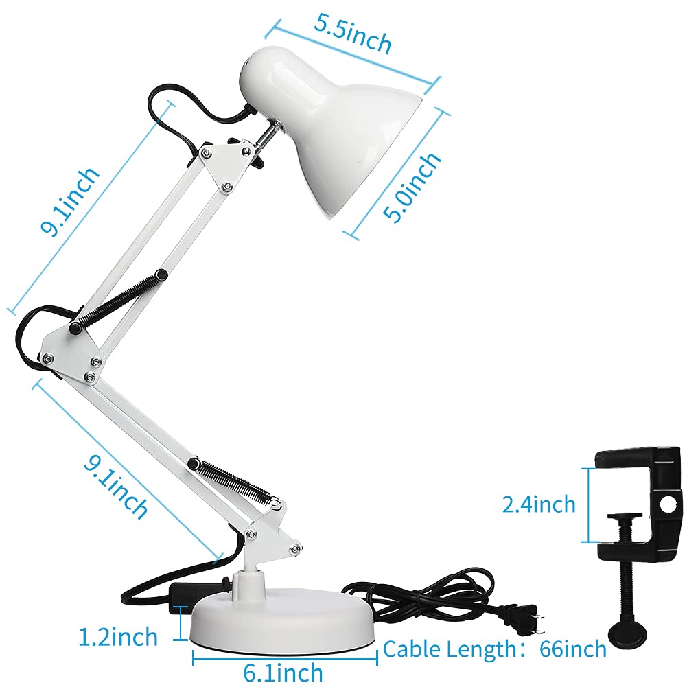Gupuzm Led Desk Lamp with Clamp - Swing Arm Desk Lamp with 1 LED Cold Light Bulbs 6500K - Folding Table Lamp,Used for Office, Work, Study, Dormitory Reading and Eye Protection Desk Lamp (White-01)