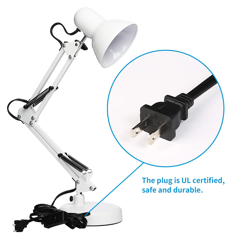 Gupuzm Led Desk Lamp with Clamp - Swing Arm Desk Lamp with 1 LED Cold Light Bulbs 6500K - Folding Table Lamp,Used for Office, Work, Study, Dormitory Reading and Eye Protection Desk Lamp (White-01)