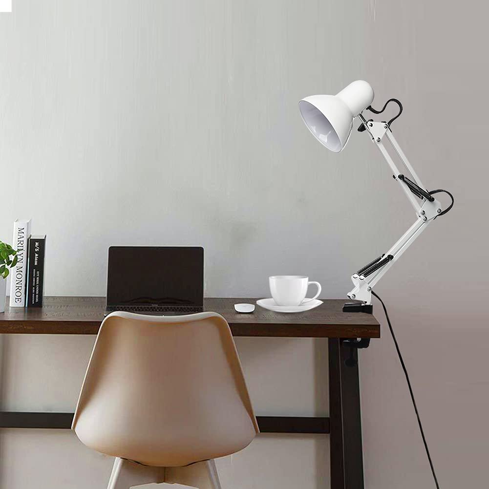 Gupuzm Led Desk Lamp with Clamp - Swing Arm Desk Lamp with 1 LED Cold Light Bulbs 6500K - Folding Table Lamp,Used for Office, Work, Study, Dormitory Reading and Eye Protection Desk Lamp (White-01)