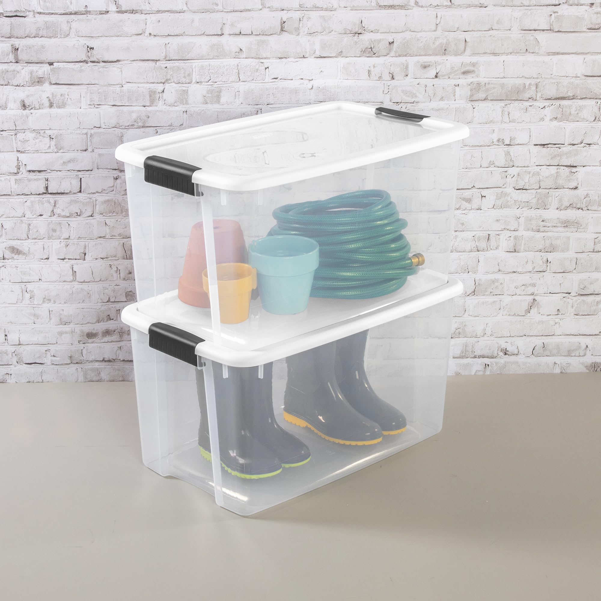 Sterilite 70 Quart Ultra Clear Plastic Stacking Storage Container Tote with Latching Lid for Home Organization in Garage, Attic, or Closets, 20 Pack