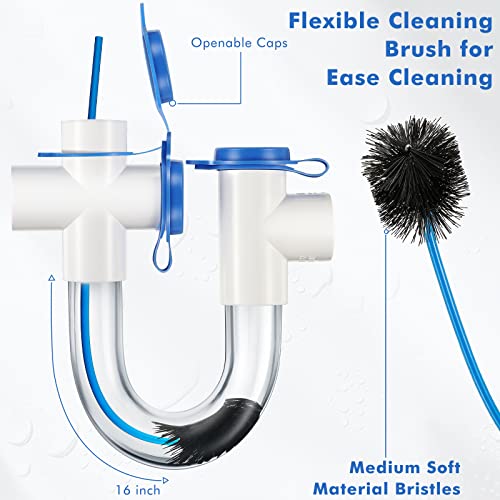 3/4 Inch Standard Condensate Trap with Cleaning Brush, PVC U Trap for HVAC Systems, Air Conditioner, Effectively Drains Condensate (1 Pack)