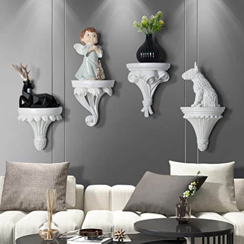 Cabilock Wall Floating Shelf Retro Baroque Resin Flower Pot Stand Planter Bracket Decorative Display Hollow Shelf Wall Art Decoration for Bedroom Bathroom Kitchen