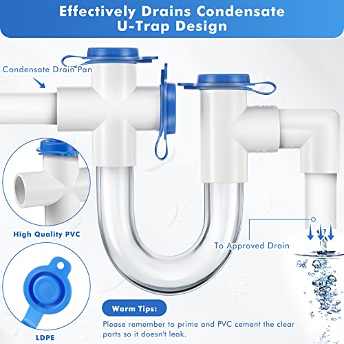 3/4 Inch Standard Condensate Trap with Cleaning Brush, PVC U Trap for HVAC Systems, Air Conditioner, Effectively Drains Condensate (1 Pack)