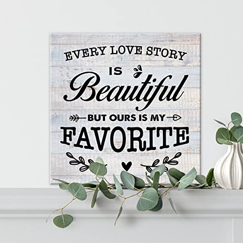 Romantic Quote Sign Wall Art Prints Canvas Painting Every Love Story is Beautiful Print Country Home Bedroom Decor 8" x 8"