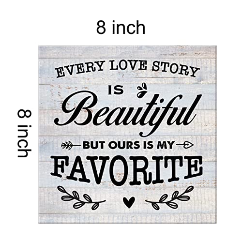 Romantic Quote Sign Wall Art Prints Canvas Painting Every Love Story is Beautiful Print Country Home Bedroom Decor 8" x 8"