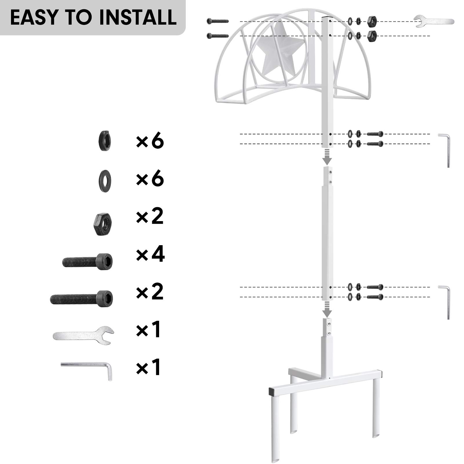 AMAGABELI GARDEN & HOME Garden Hose Holder Hanger Stand Freestanding for Outside Holds 125ft Water Hose Detachable Rustproof Organizer Storage Metal Heavy Duty Ground Stakes White BG397