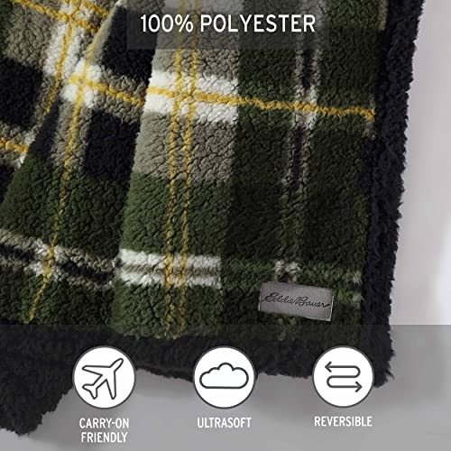 Eddie Bauer- Throw Blanket, Ultra Soft Plush Sherpa Home Décor, Reversible All Season Bedding (Trailhead Plaid Green, 50 x 60)