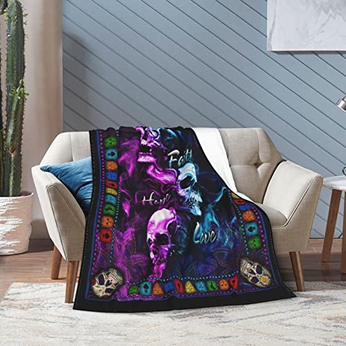 Skull Blanket for Boys Girls Spooky Goth Boho Skull Skeleton Throw Blanket Soft Cozy Warm Fuzzy Fleece Skull Bedroom Decor Blanket for Women Adults Couch Sofa Bedding 50"X40"