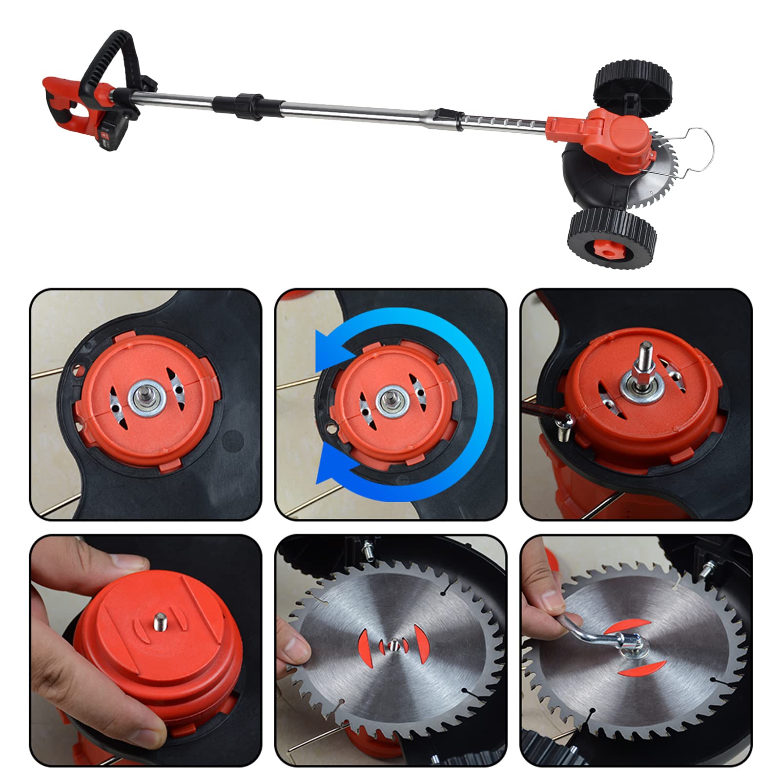 Portable 24V Electric Grass Trimmer with Adjustable Height and 180-Degree 5-Position Rotating Head for Lawn Maintenance - Up to 150mm Cutting Diamete