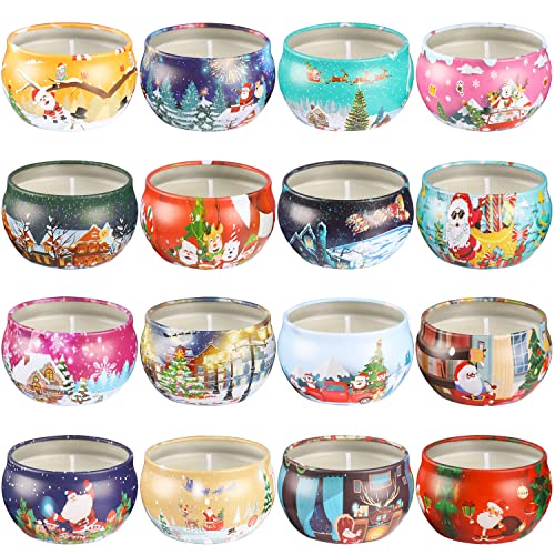 Christmas Candles Gift Set of 16, Bulk Home Scented Aromatherapy Candles with Fragrances, Gift Boxed for Present Candlelight Dinner Spa Bath