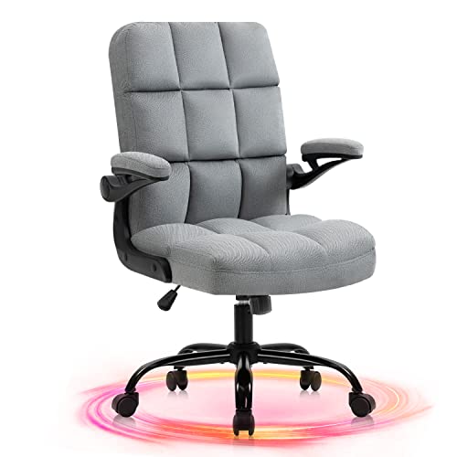 SEATZONE Home Office Chairs Fabric Upholstered Desk Chair with Armrests, Modern Executive Swivel Task Chair for Home Office,Grey