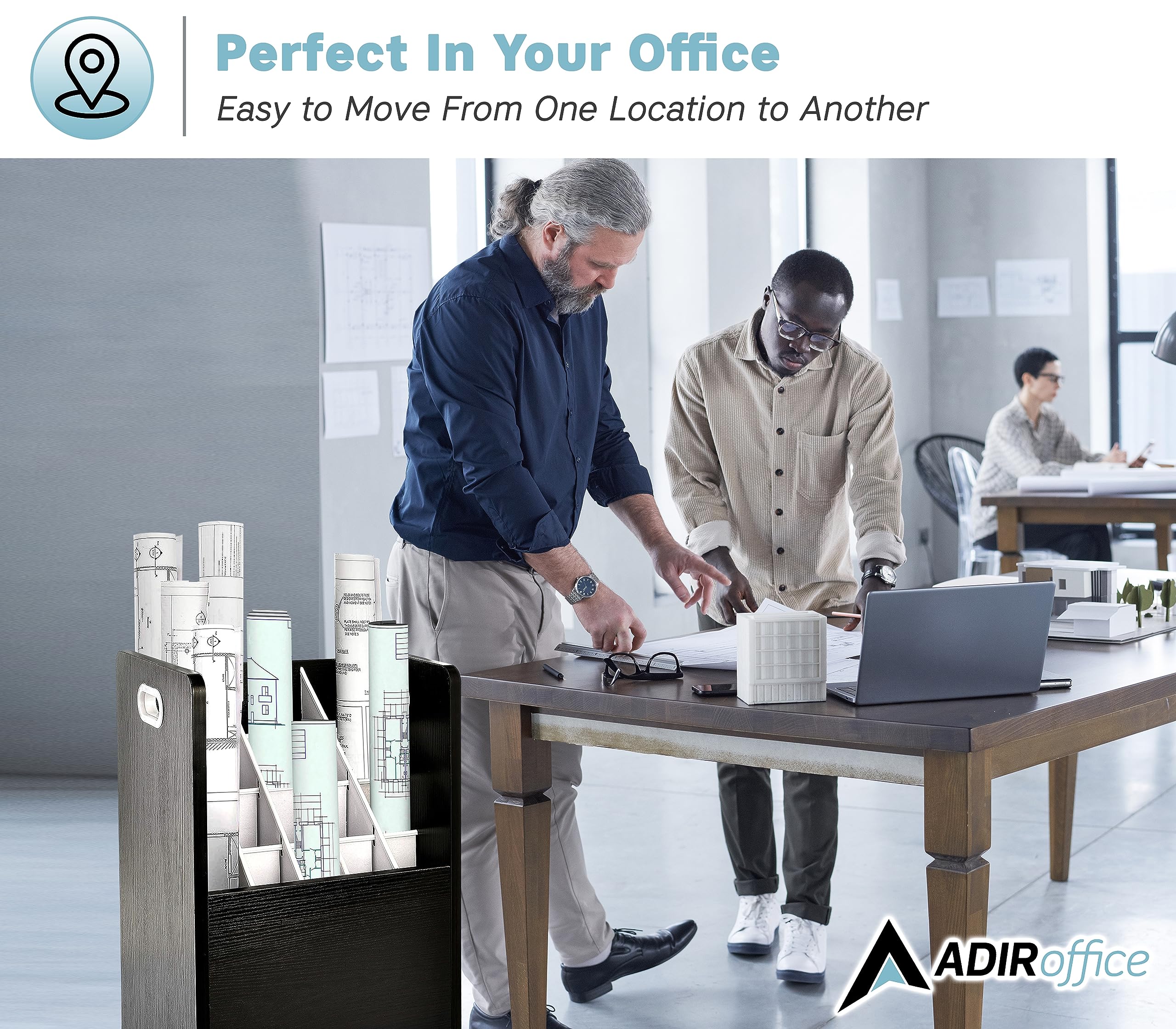 Adir Mobile Blueprint Roll File Holder - Architectural Plan Storage Organizer for Home Office or School Use 20 Slots (Black)