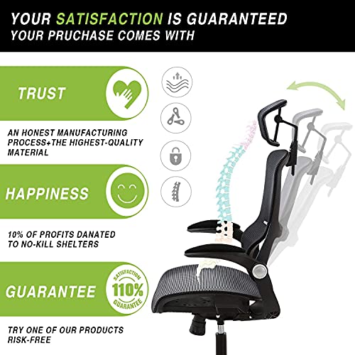 Office Chair Ergonomic Desk Chair - Curved Linear Mesh Seat Lumbar Support HighBack Computer Chair with Headrest Flip-up Armrests, Adjustable Height & Tilt Home Chairs, Swivel Executive Task Chair