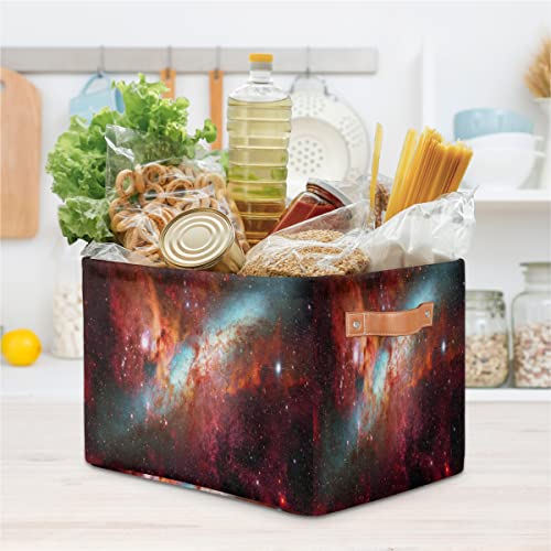 Pardick Large Collapsible Storage Bins ,Galaxy Nebula Decorative Canvas Fabric Storage Boxes Organizer with Handles,Rectangular Baskets Bin for Home Shelves Closet Nursery Gifts