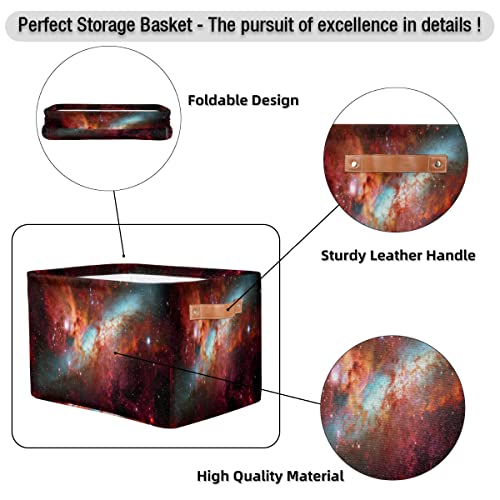 Pardick Large Collapsible Storage Bins ,Galaxy Nebula Decorative Canvas Fabric Storage Boxes Organizer with Handles,Rectangular Baskets Bin for Home Shelves Closet Nursery Gifts