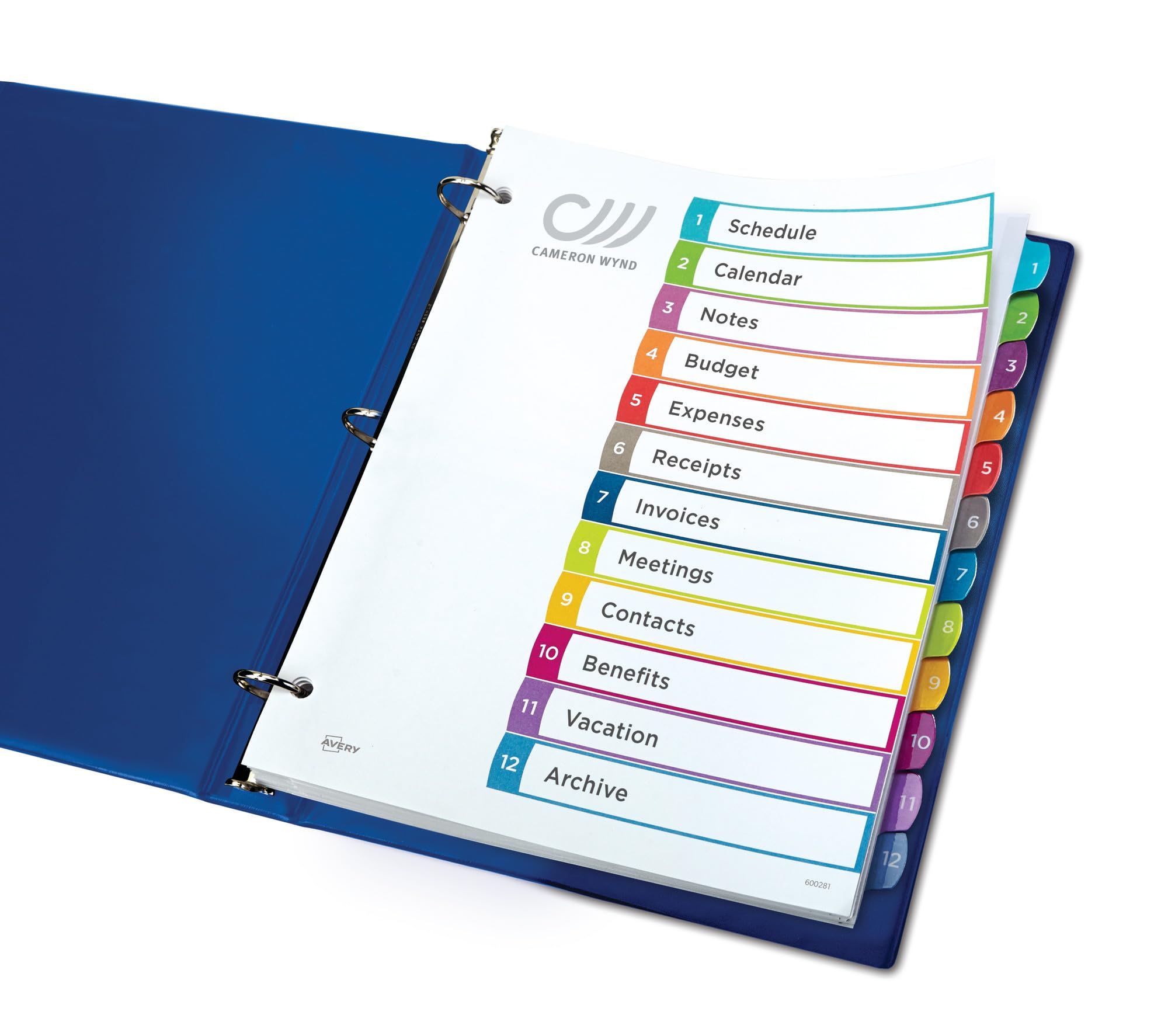 Avery 12 Tab Dividers for 3 Ring Binders, Customizable Table of Contents, Multicolor Tabs, 1 Set (11843)
