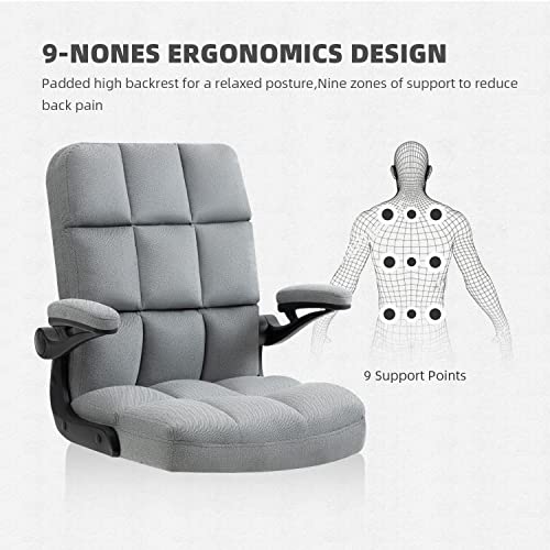 SEATZONE Home Office Chairs Fabric Upholstered Desk Chair with Armrests, Modern Executive Swivel Task Chair for Home Office,Grey