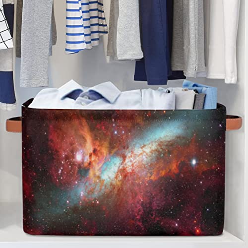 Pardick Large Collapsible Storage Bins ,Galaxy Nebula Decorative Canvas Fabric Storage Boxes Organizer with Handles,Rectangular Baskets Bin for Home Shelves Closet Nursery Gifts