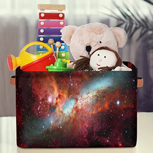Pardick Large Collapsible Storage Bins ,Galaxy Nebula Decorative Canvas Fabric Storage Boxes Organizer with Handles,Rectangular Baskets Bin for Home Shelves Closet Nursery Gifts