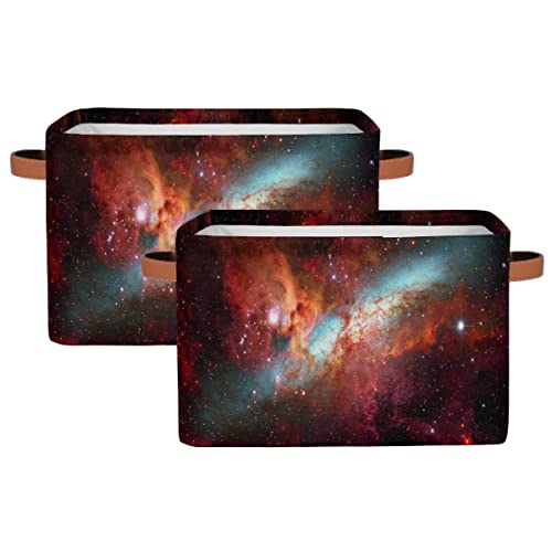 Pardick Large Collapsible Storage Bins ,Galaxy Nebula Decorative Canvas Fabric Storage Boxes Organizer with Handles,Rectangular Baskets Bin for Home Shelves Closet Nursery Gifts
