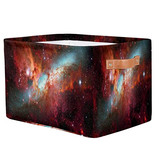 Pardick Large Collapsible Storage Bins ,Galaxy Nebula Decorative Canvas Fabric Storage Boxes Organizer with Handles,Rectangular Baskets Bin for Home Shelves Closet Nursery Gifts