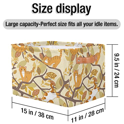 Pardick Large Collapsible Storage Bins ,Animal Cat Tree Decorative Canvas Fabric Storage Boxes Organizer with Handles,Rectangular Baskets Bin for Home Shelves Closet Nursery Gifts