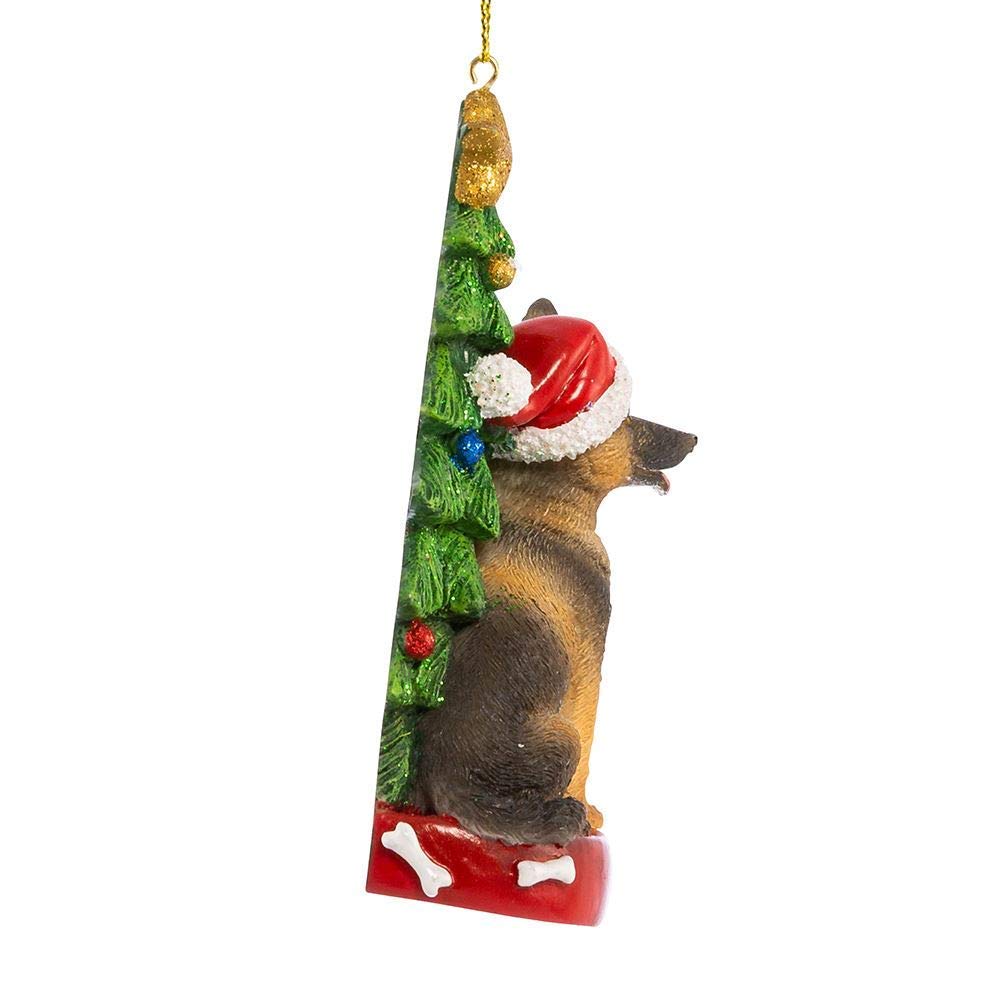 German Shepherd With Christmas Tree Ornament For Personalization, Resin
