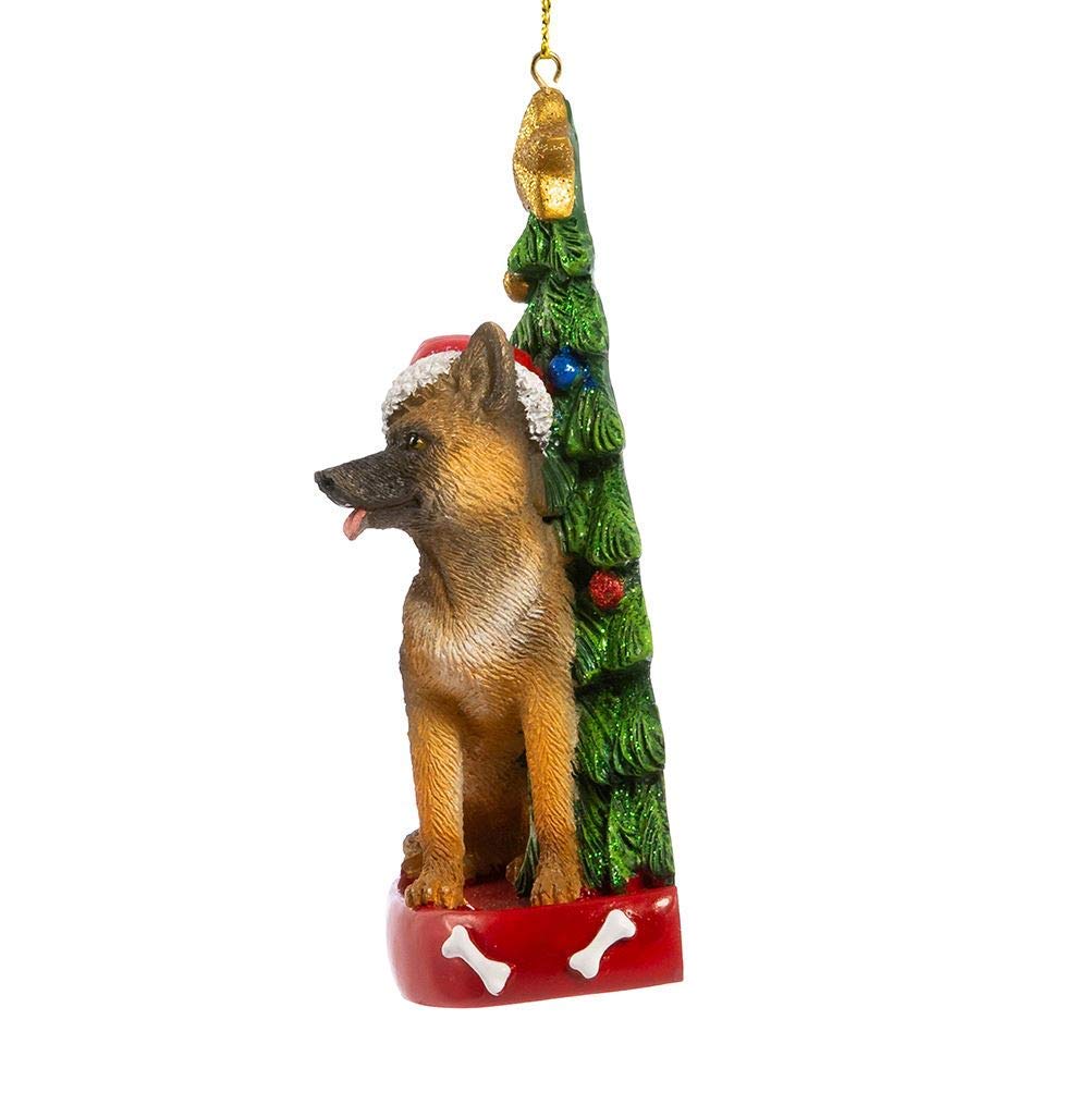 German Shepherd With Christmas Tree Ornament For Personalization, Resin