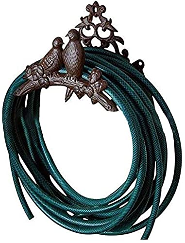 Riyyow Hose Hanger Wall Mounted Cast Iron Garden Hose Hanger Garden Hose Rack with Bird Ornament and Tree Design Garden Terrace Hose Hose Rack Wall Mounted Hose Butler