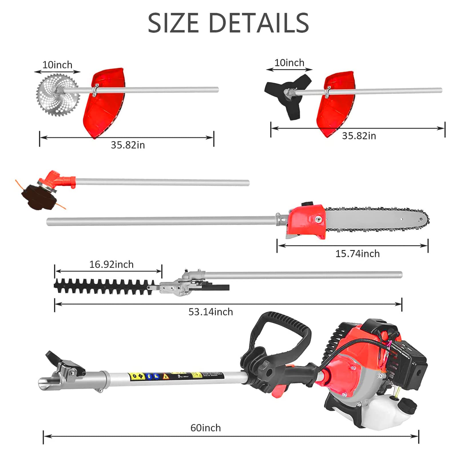 Meideli Grass Trimmer 52cc - 5 in 1 Gas Powered Brush Cutter Gas String Trimmer Hedge Trimmer Pole Saw Trimmer for Quick Weed Grass Cleaning Crop Seed Soil Protection Tools