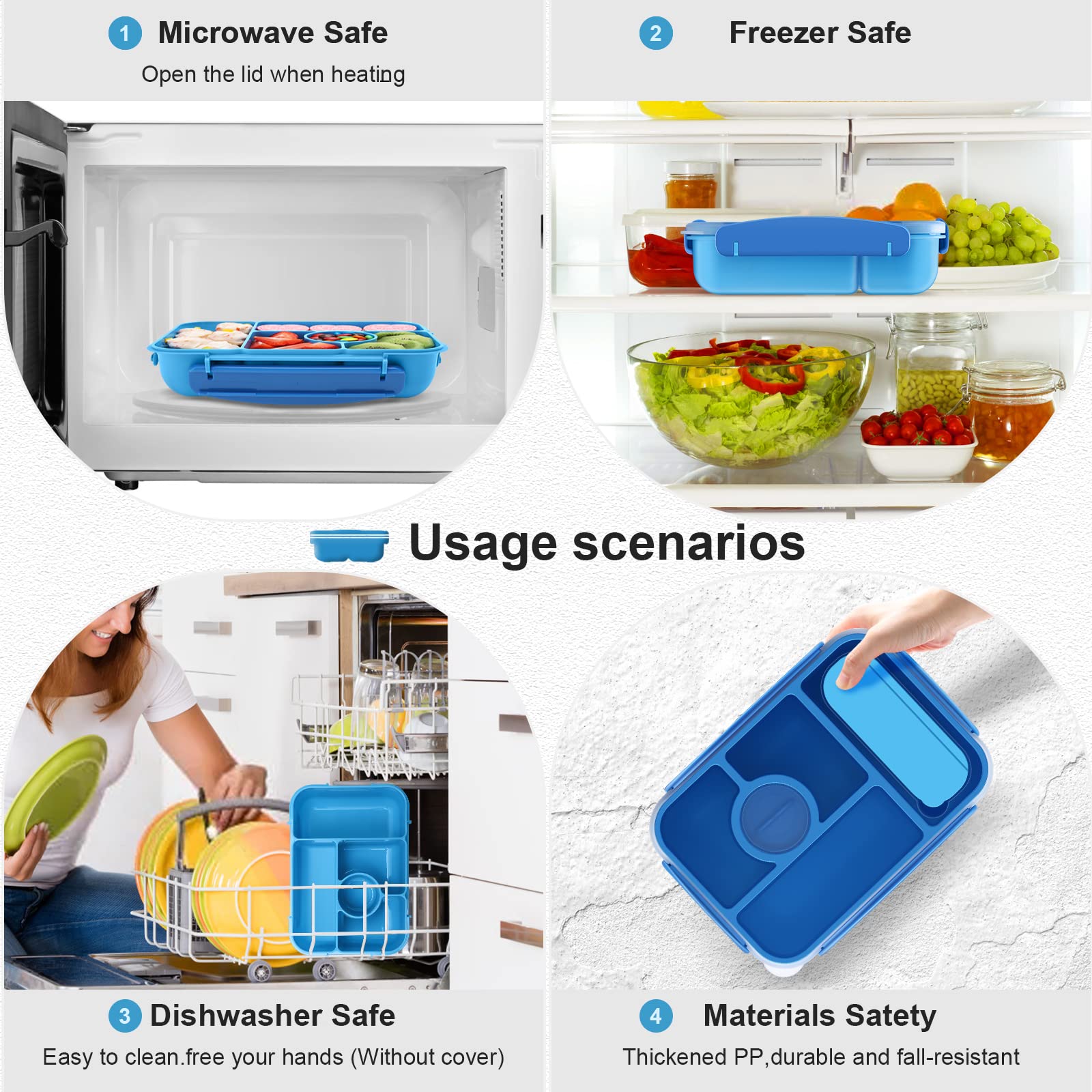 Amathley Bento box adult lunch box,lunch box kids,lunch containers for Adults/Kids/Toddler,5 Compartments bento Lunch box for kids(Blue)
