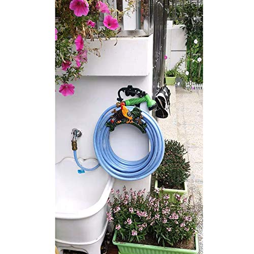 SKipdr Cast Iron Garden Hose Reel Storage Holder Hose Hanger Holder Wall Mounted Rack Decorative Cock