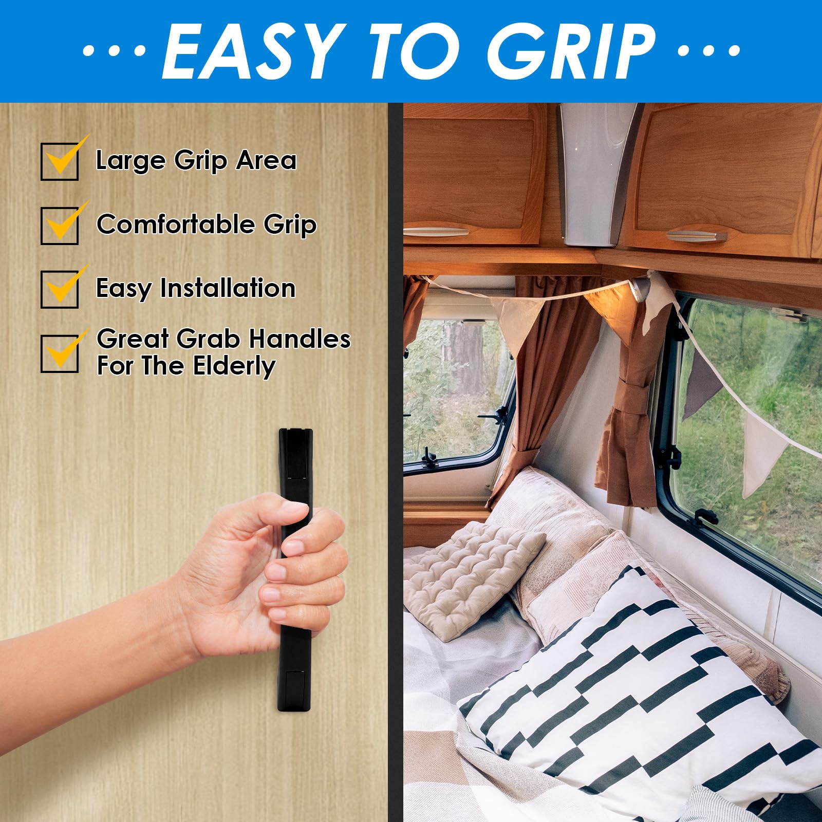Generic Grab Handle Entry Door Assist Bar Entry Step Support Grab Bar for RV, Trailer, Camper, Motor Home, Cargo Trailer, Boat - black