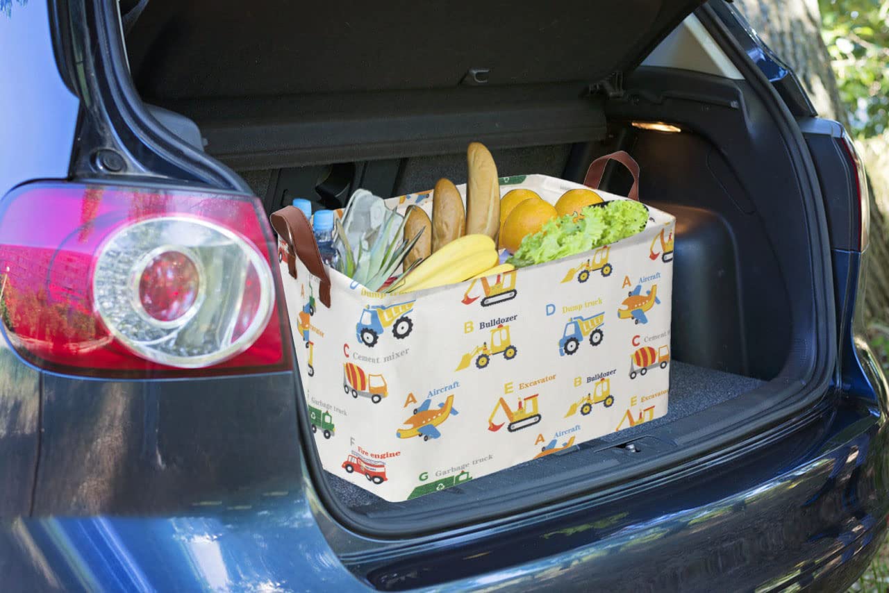 Essme Rectangular Kids Basket,Car Storage Baske with Handles for Boys Room Decor,Monster Truck Basket,Shelf Basket,Gift Basket.(Vehicles)