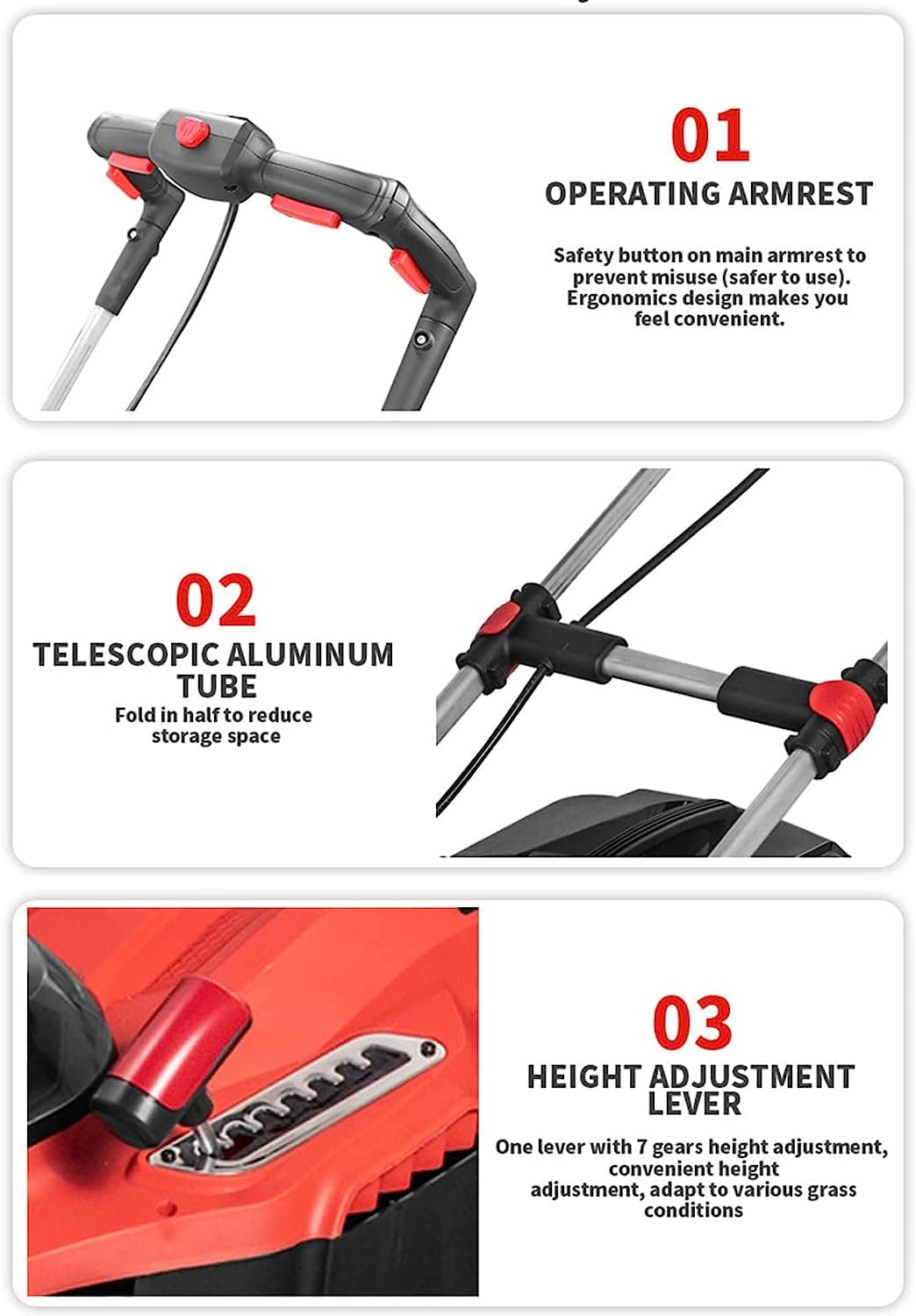 40V Lithium-Ion Electric Lawn Mowers Cordless Walk-Behind Lawn Mowers Electric Lawn Mowers with Bagging Machines, 7 Adjustable Cutting Heights