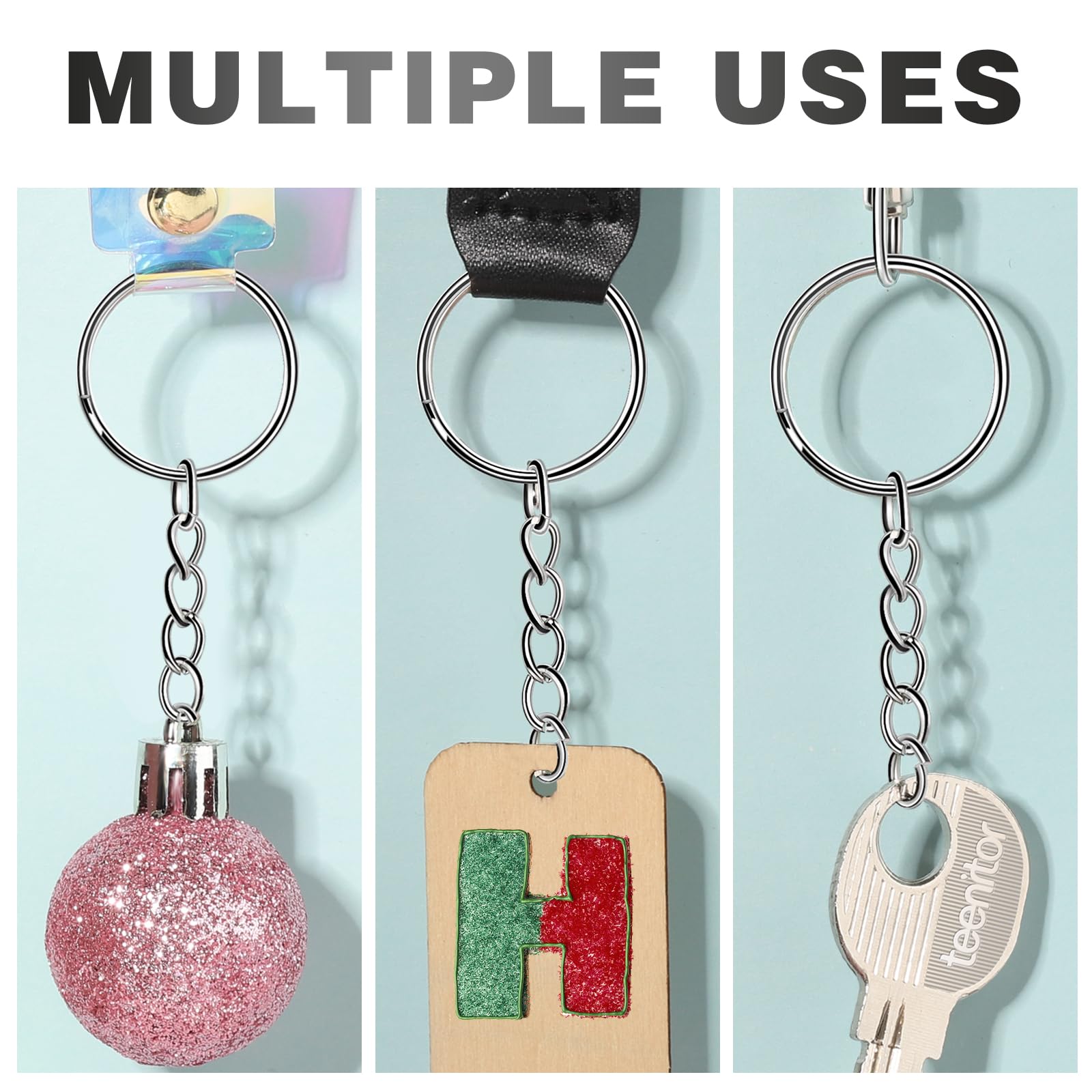 Teenitor Metal Split Keychain Ring Parts for Arts and Craft- 60 Key Chains 25mm with 26mm chains and 60pcs Open Jump Ring for Craft Key Ring
