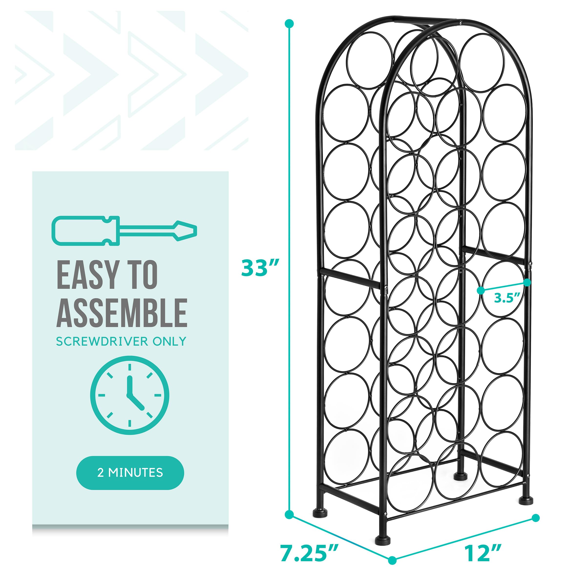 Sorbus Metal Wine Rack - Bordeaux Chateau Style Wine Cellar Stand - Holds 23 Bottles - Minimal Assembly (Black)