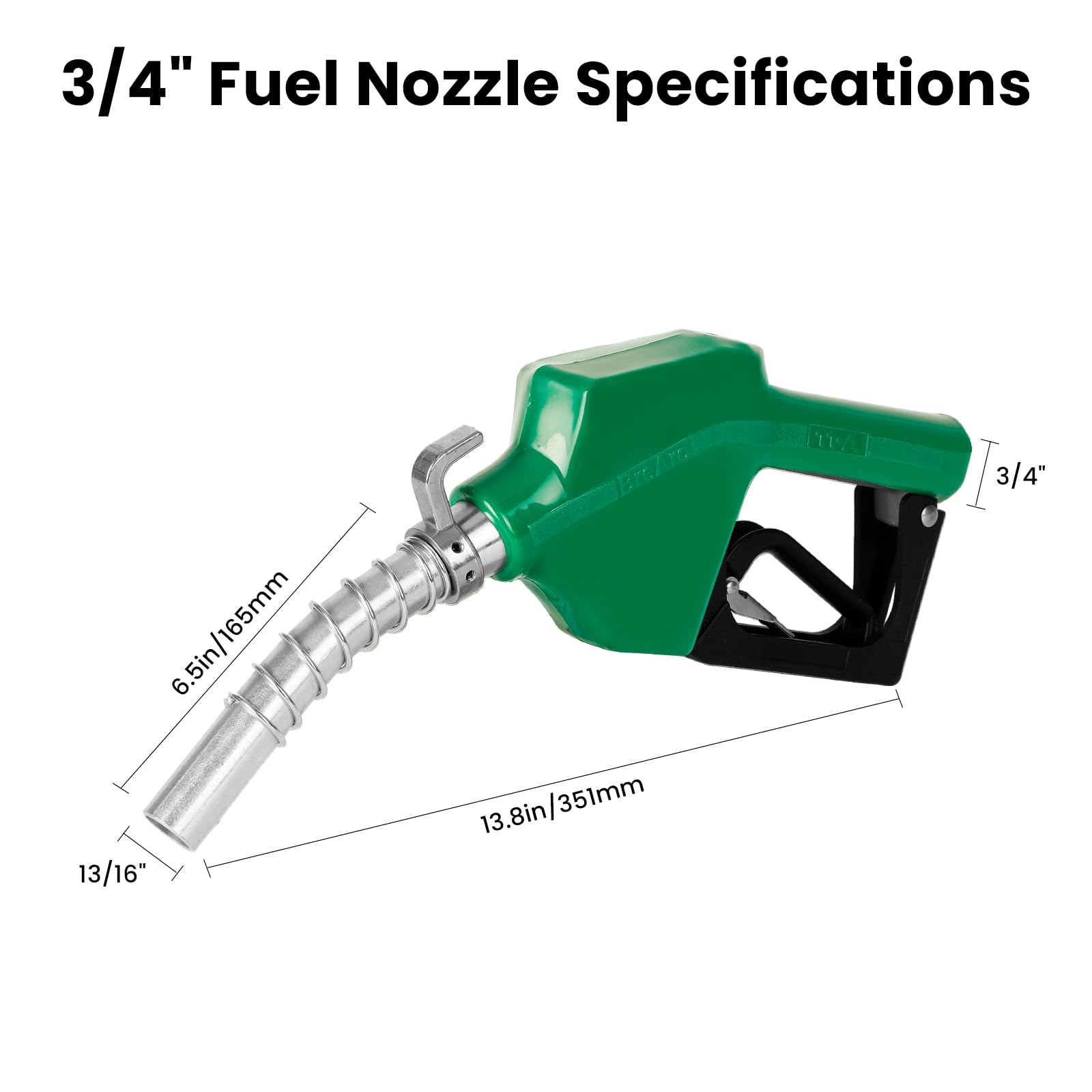 3/4" NPT Automatic Fuel Nozzle with Hook, Gas Pump Handle Fuel Nozzle with 3-speed Padlock (9-16 GPM) for Gasoline, Diesel, Biodiesel up to B20, E15 & Kerosene